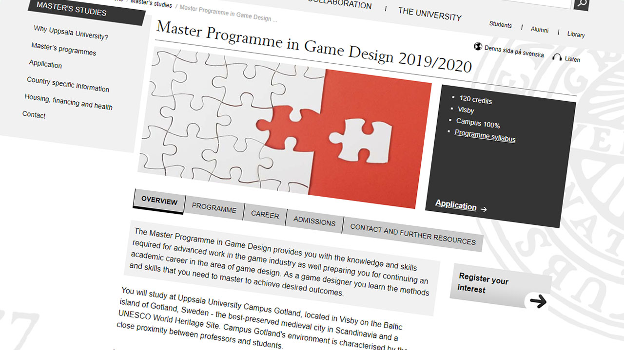 Master Programme in Game Design – GAME